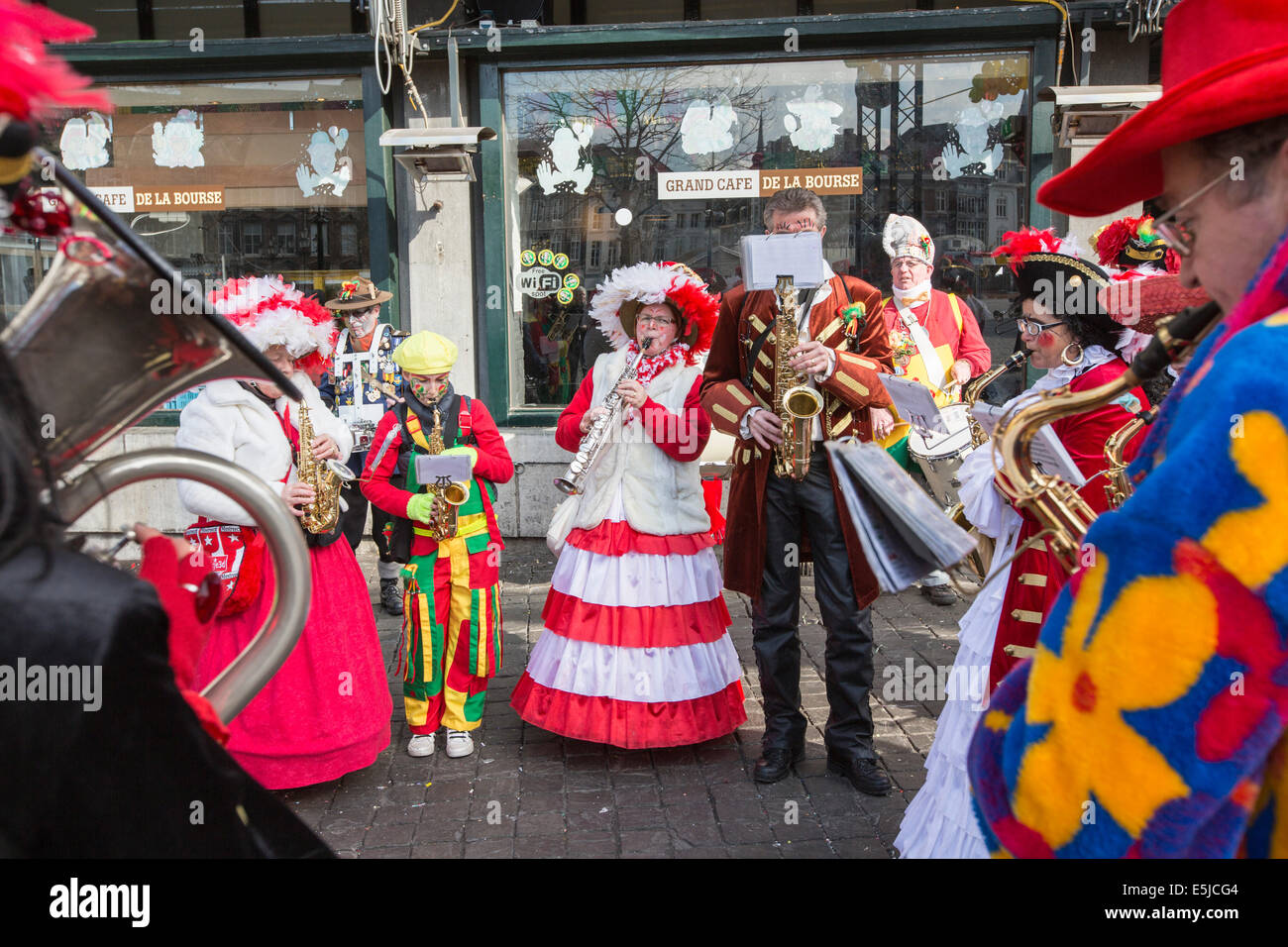 Netherlands, Maastricht, Carnival festival. Costumed people in parade ...