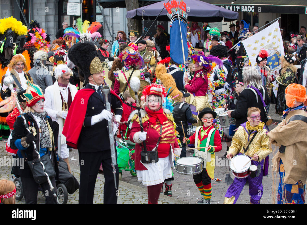 Netherlands, Maastricht, Carnival festival. Costumed people in parade ...