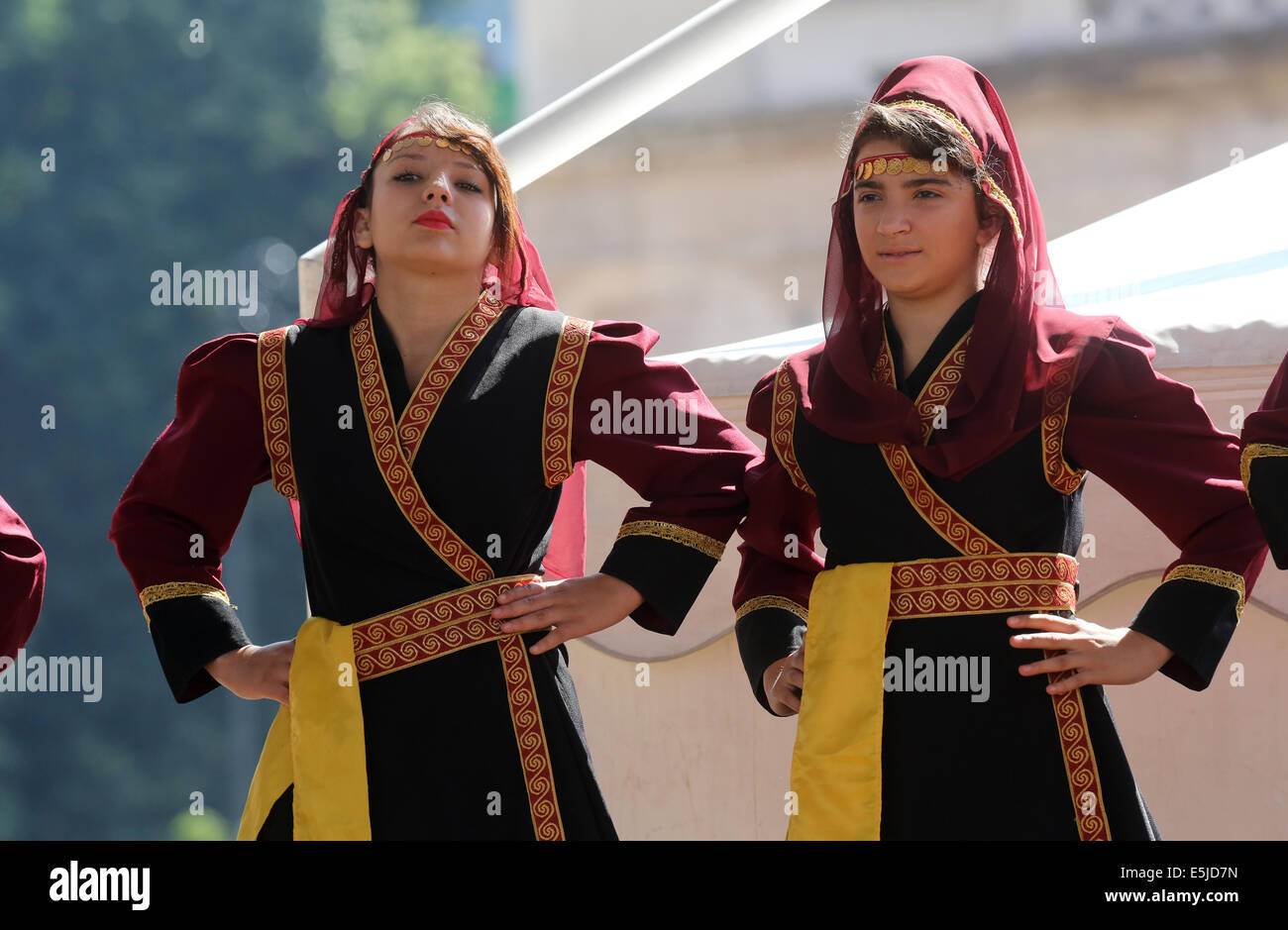 Members of folk group Albanian Culture Society from Cegrane, Macedonia ...