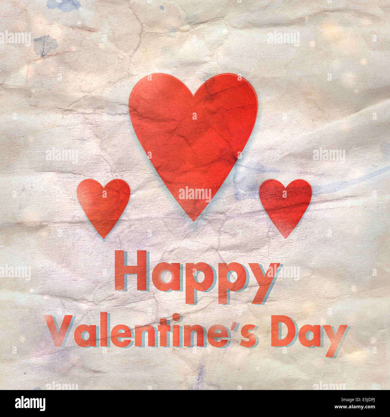 Bright greeting card with hearts on a crumpled aged background Stock ...