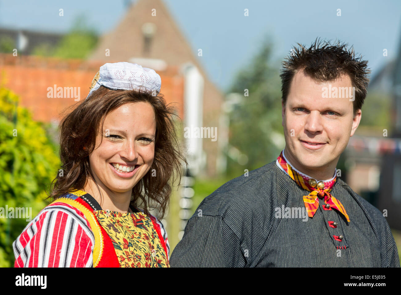 Netherlands, Marken, People dressed in traditional costume on Kingsday ...