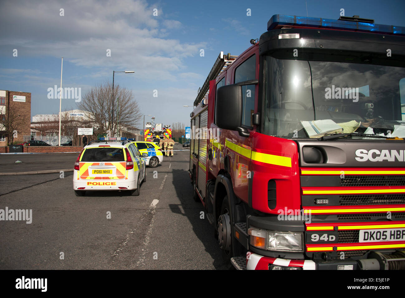 Fire Engine Police Car incident cordon road closed emergency Stock ...