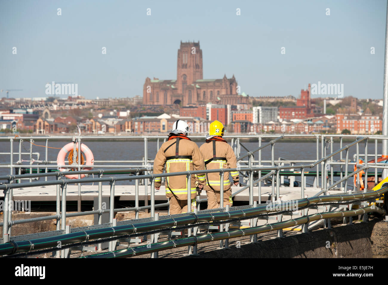 Firemen Lifejackets Water Rescue Jetty Ship Dock Stock Photo - Alamy