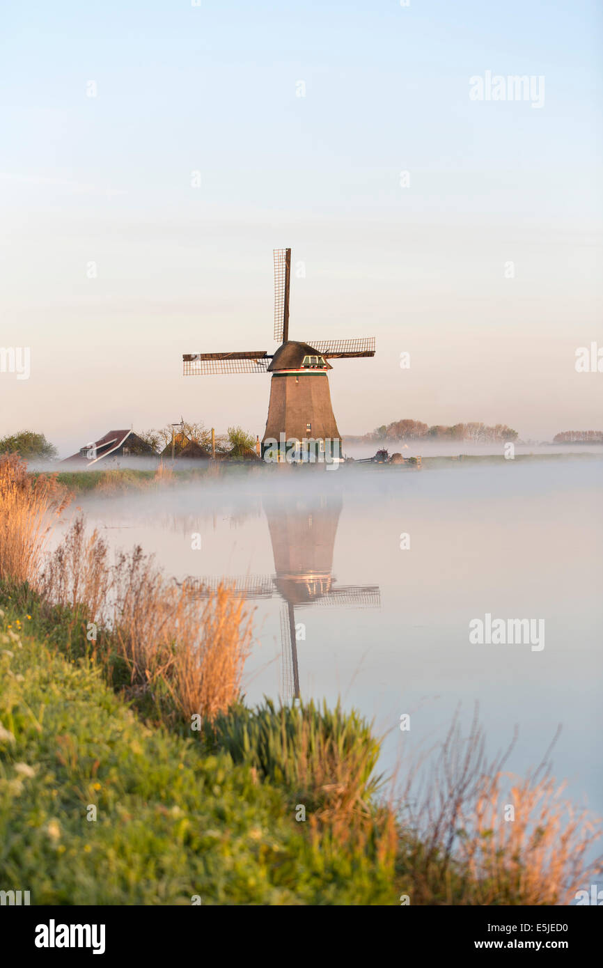 Netherlands, Wijdewormer, Windmill along belt canal of Beemster Polder ...