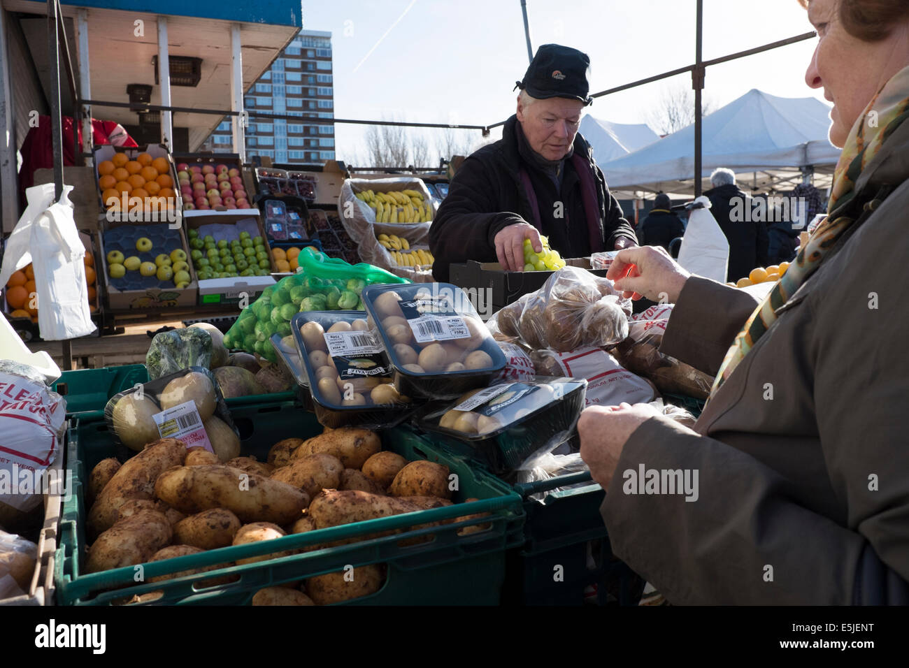 Fruit and & Veg Market Stall Trader Seller Selling Stock Photo - Alamy