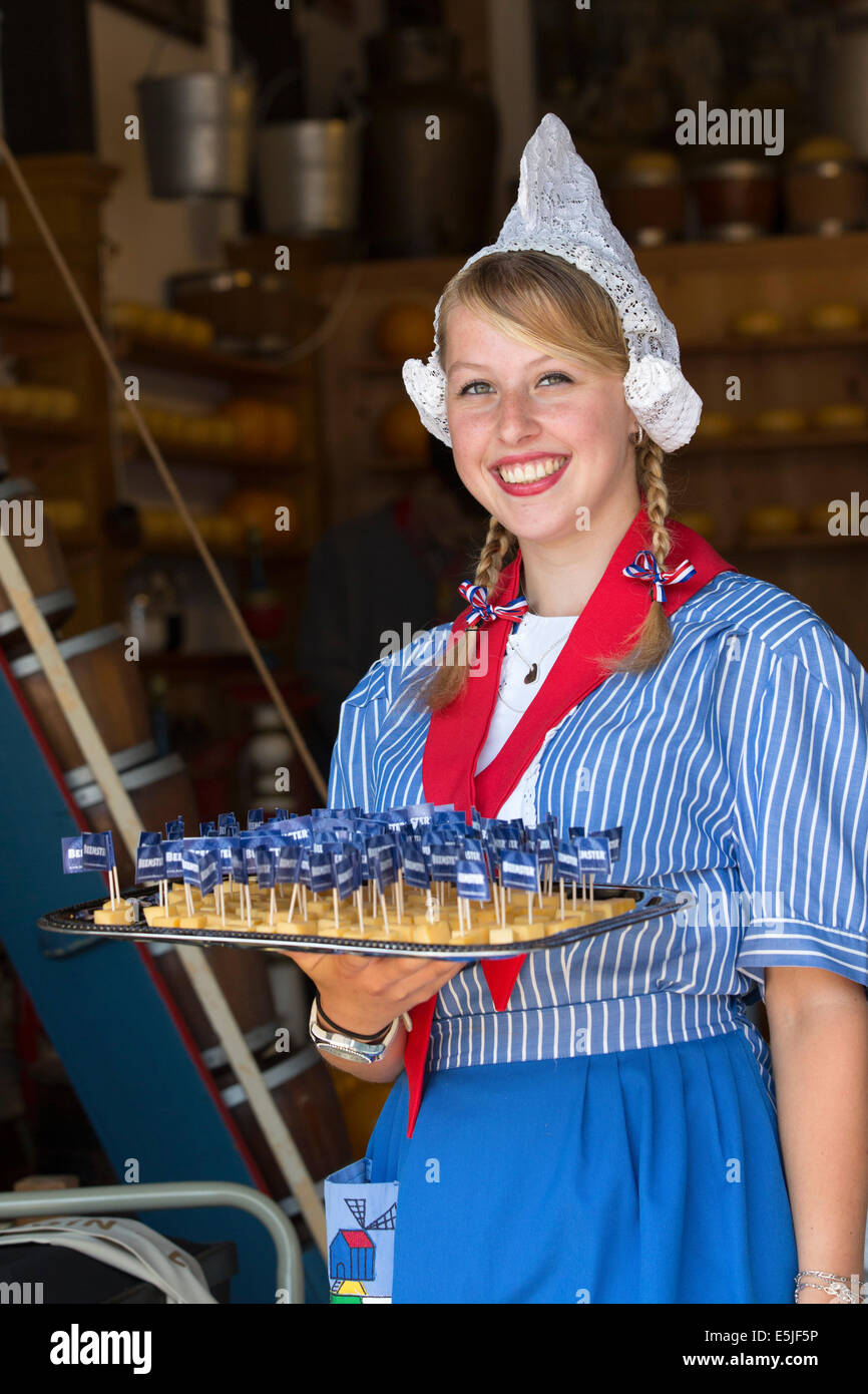 Netherlands, Edam, Cheese market, Cheese queen serves pieces of ...