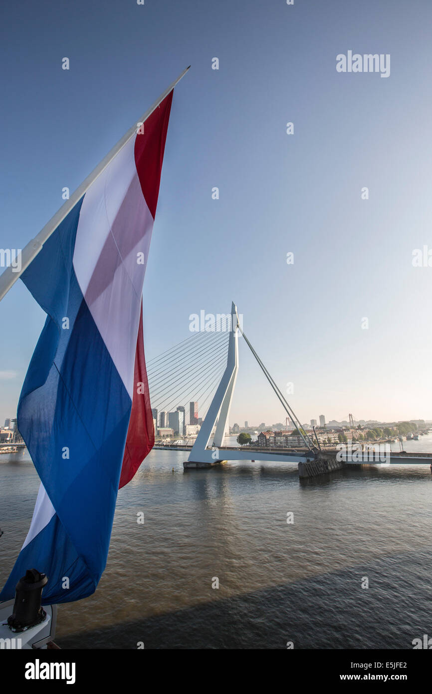 Netherlands, Rotterdam, Erasmus bridge and skyline of north bank. Dutch ...