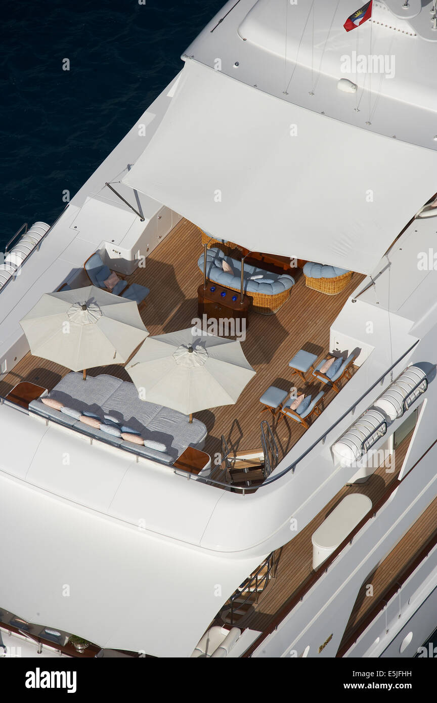 Luxury Superyacht Deck with Outdoor Furniture and Sunshade Overlooking ...