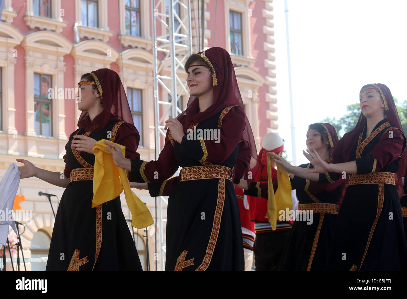 Members of folk group Albanian Culture Society from Cegrane, Macedonia ...