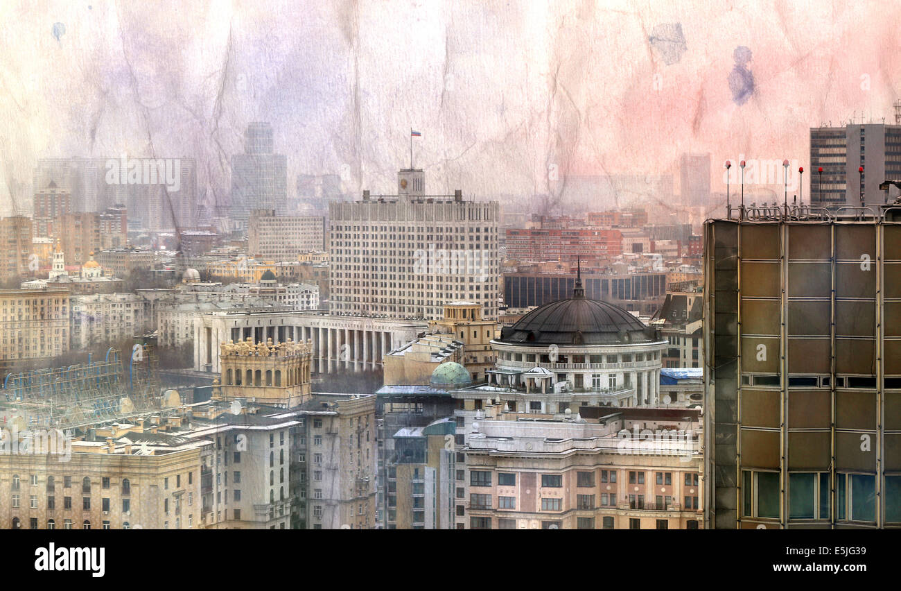 Beautiful winter landscape with the Moscow government building on top ...