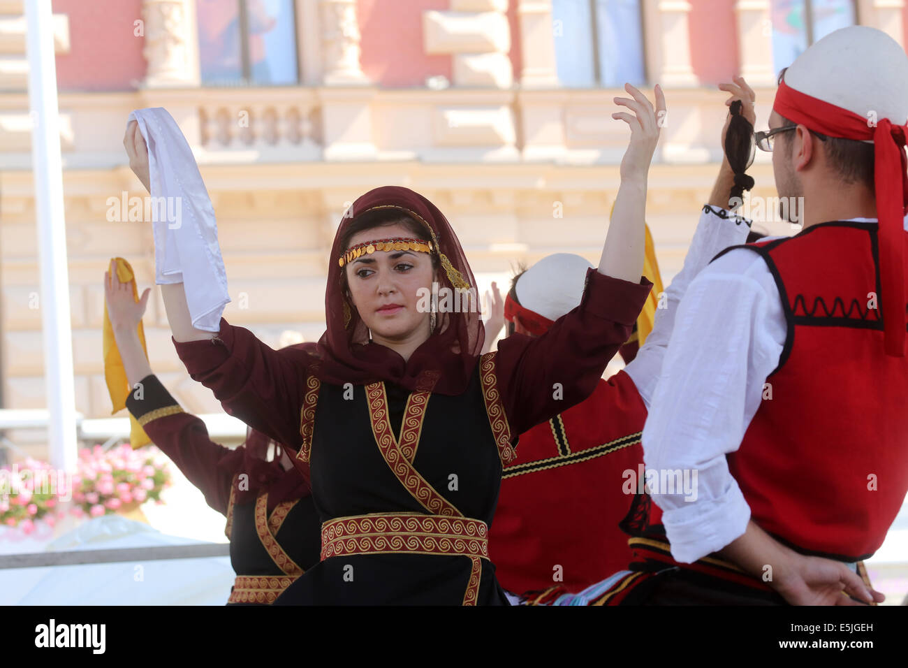 Members of folk group Albanian Culture Society from Cegrane, Macedonia ...