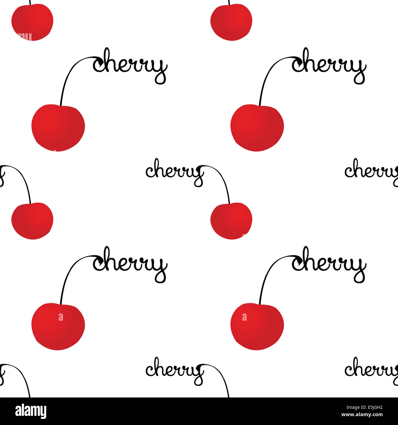 white seamless pattern with big red cherry Stock Photo - Alamy