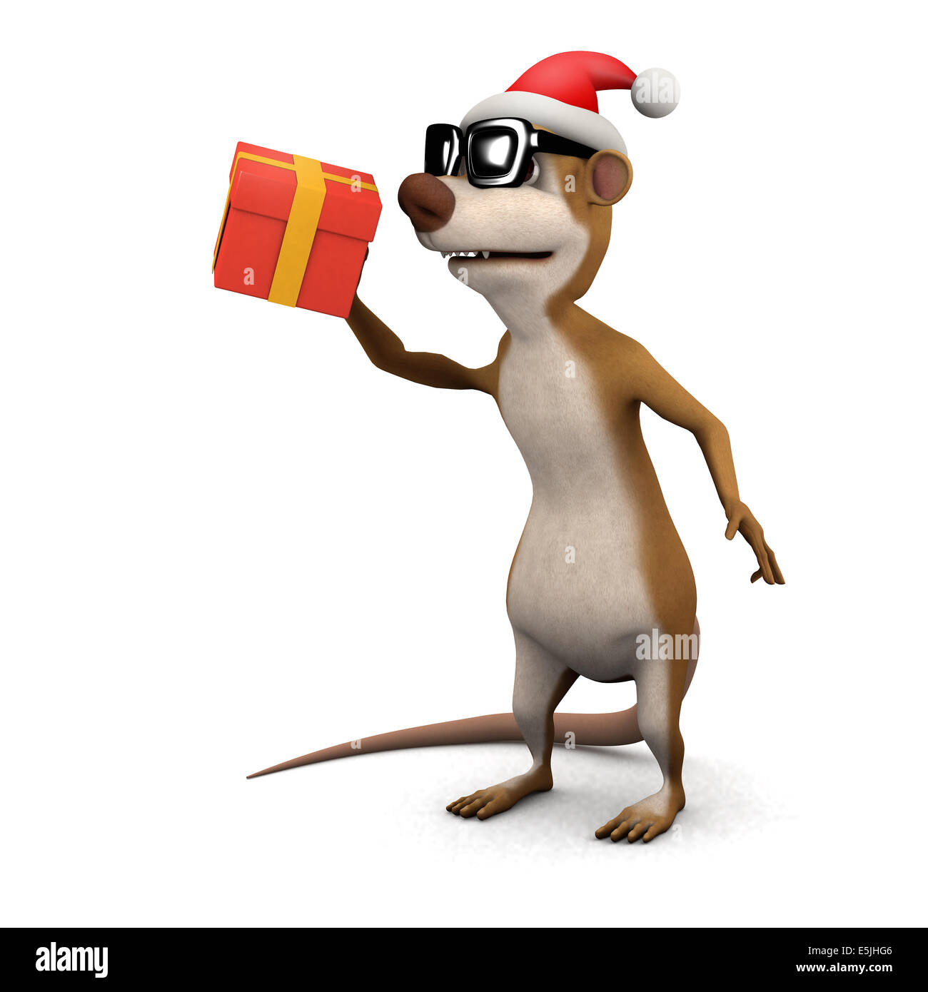 3d render of a cartoon weasel Santa with gift Stock Photo - Alamy