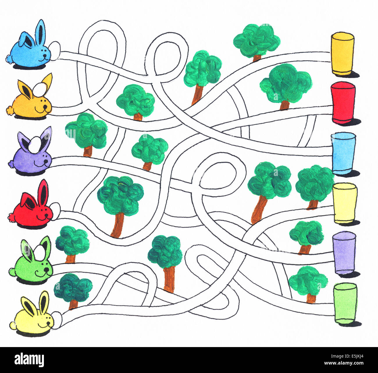 Acrylic illustration of Easter maze game or activity page for kids ...