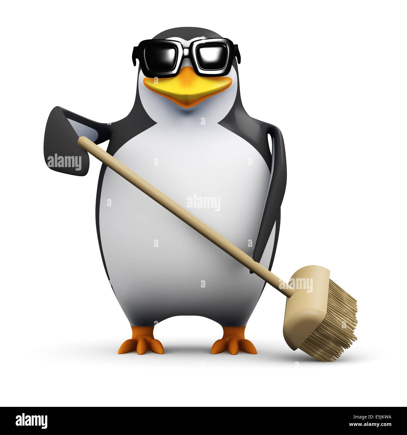3d render of a penguin sweeping with a broom Stock Photo - Alamy