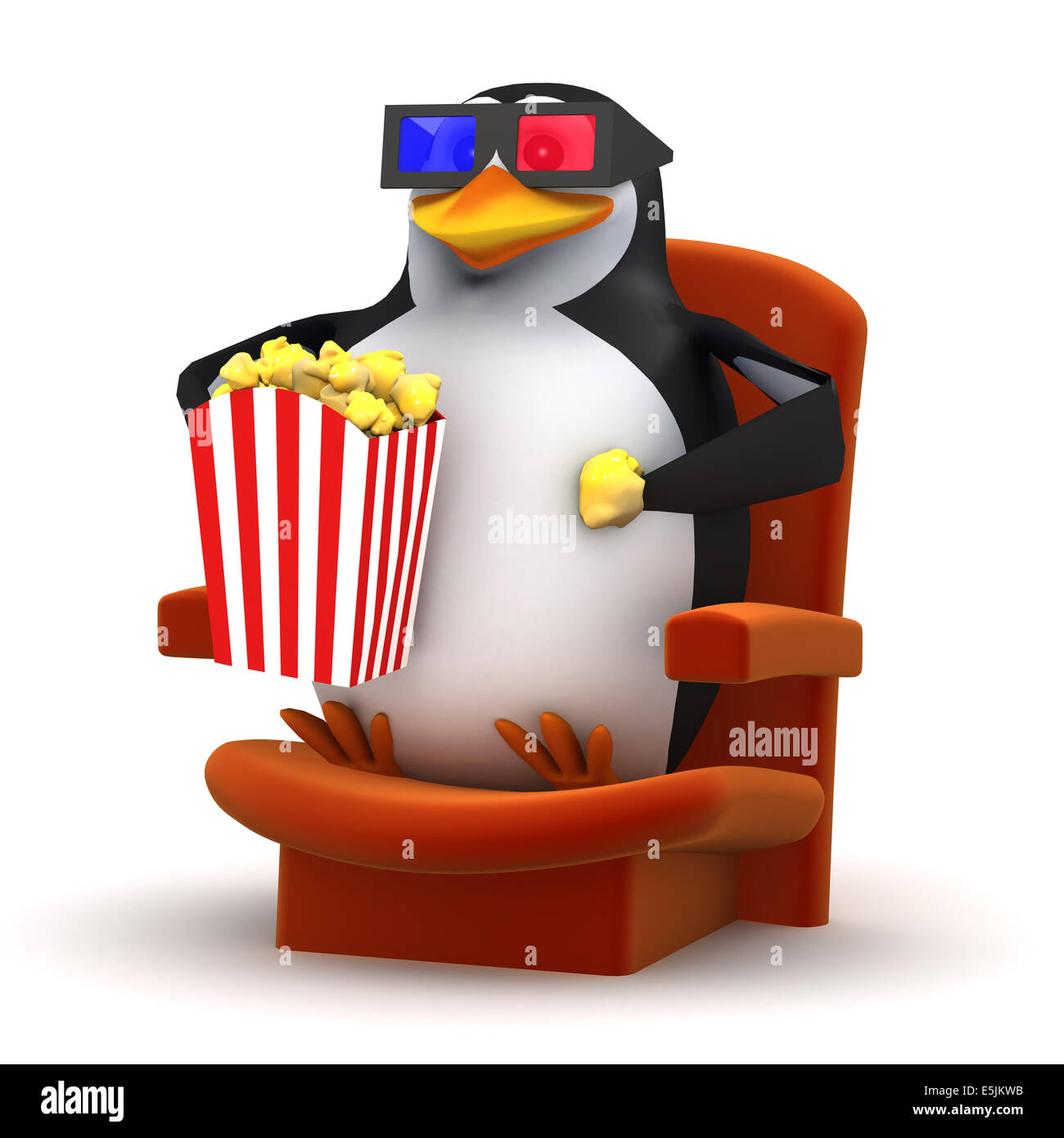 3d render of a penguin eating popcorn wearing 3d glasses Stock Photo ...