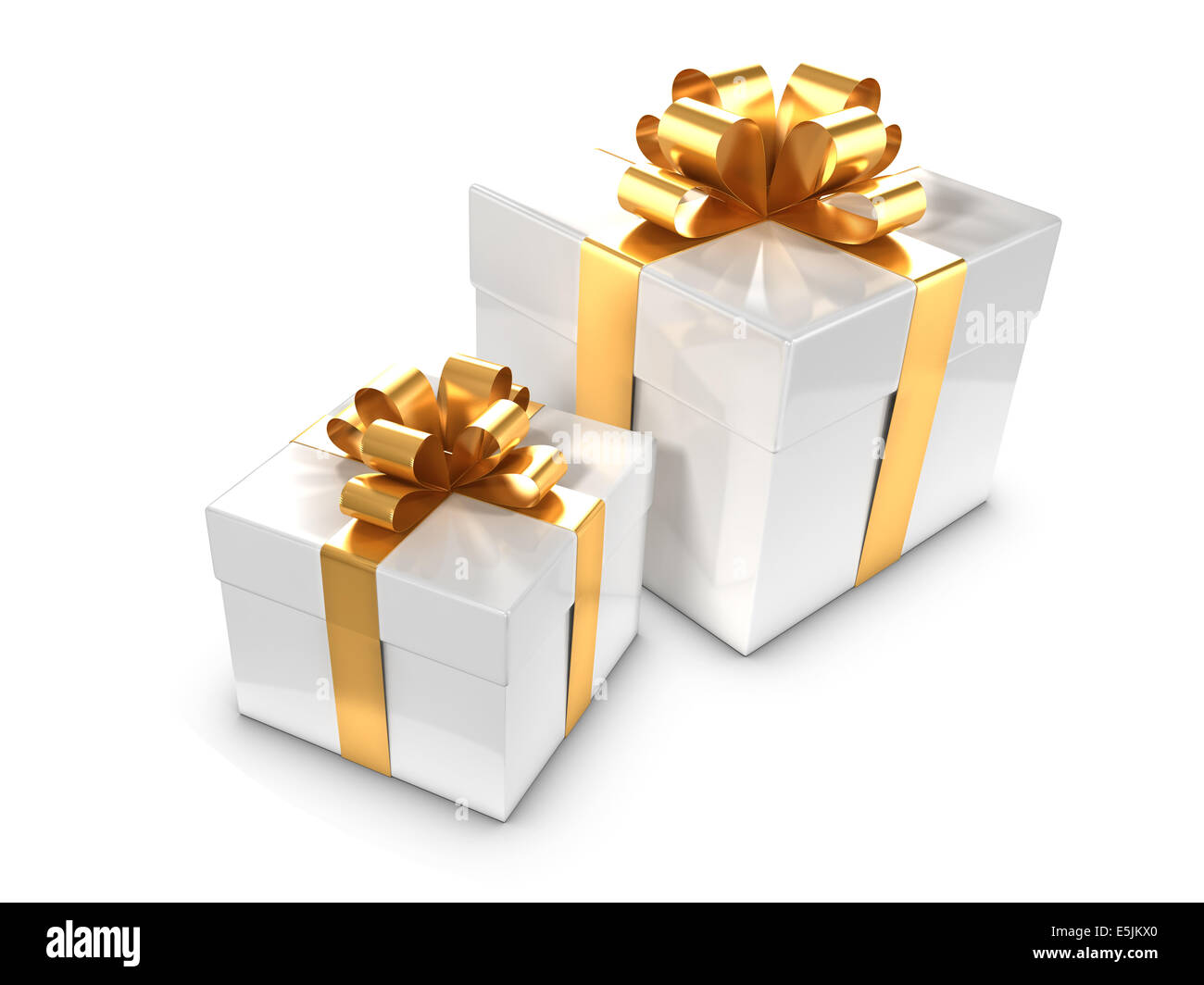 3d render of two white and gold gift boxes Stock Photo - Alamy