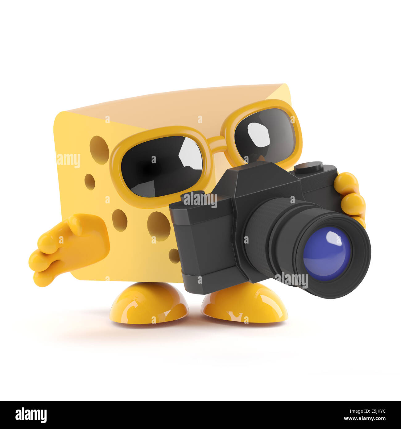 3d render of a cheese character taking a photo with an SLR camera Stock ...