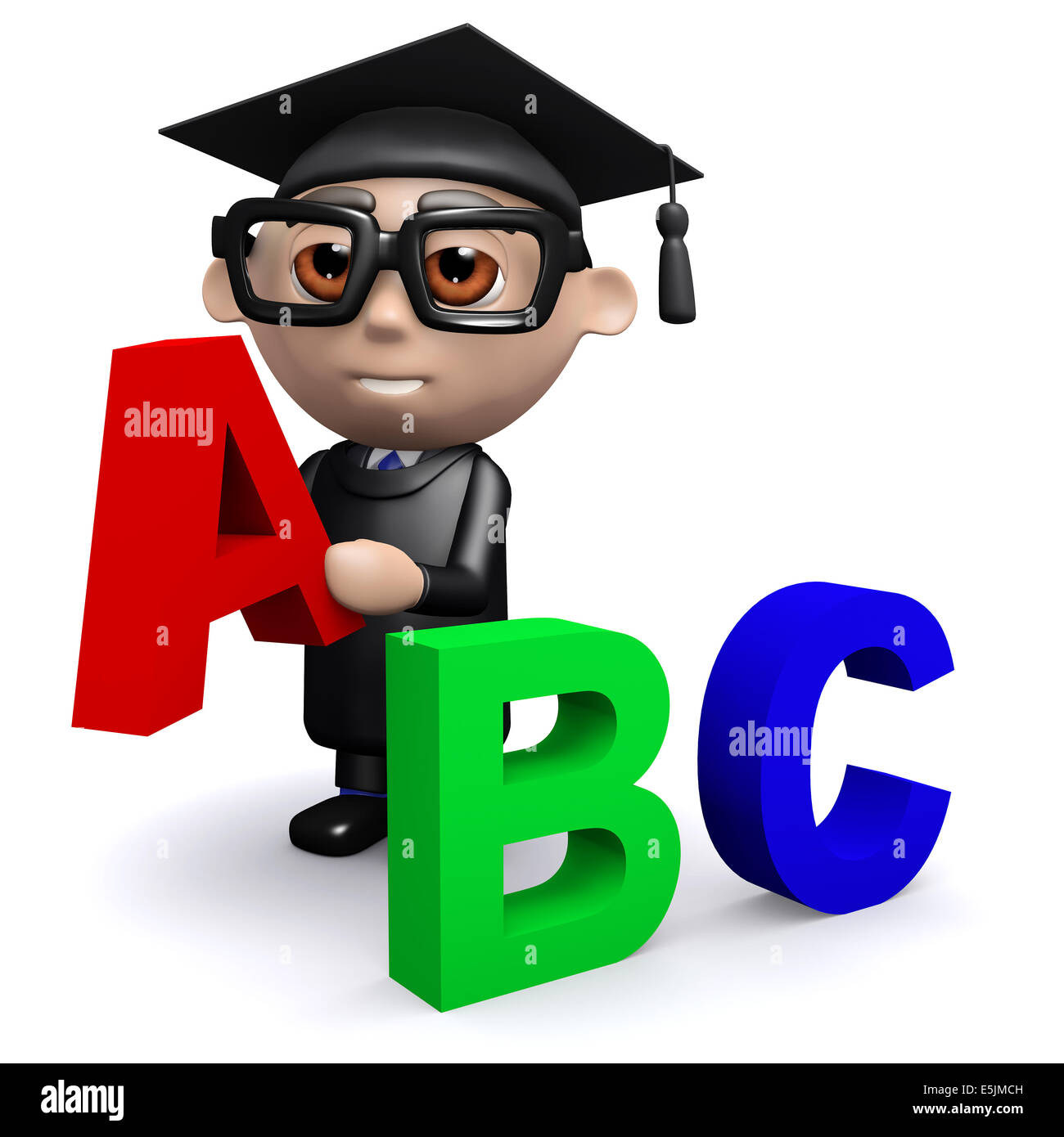 3d render of a graduate with coloured letters of the alphabet Stock ...