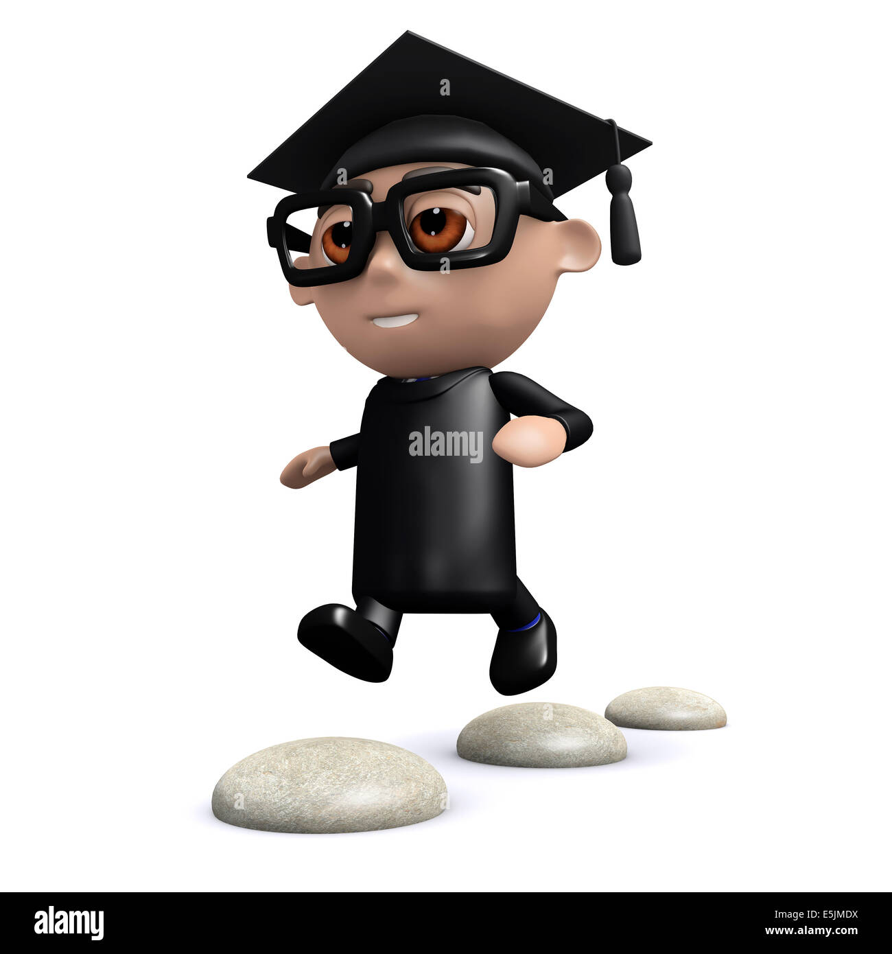 3d render of a graduate running over stepping stones Stock Photo - Alamy