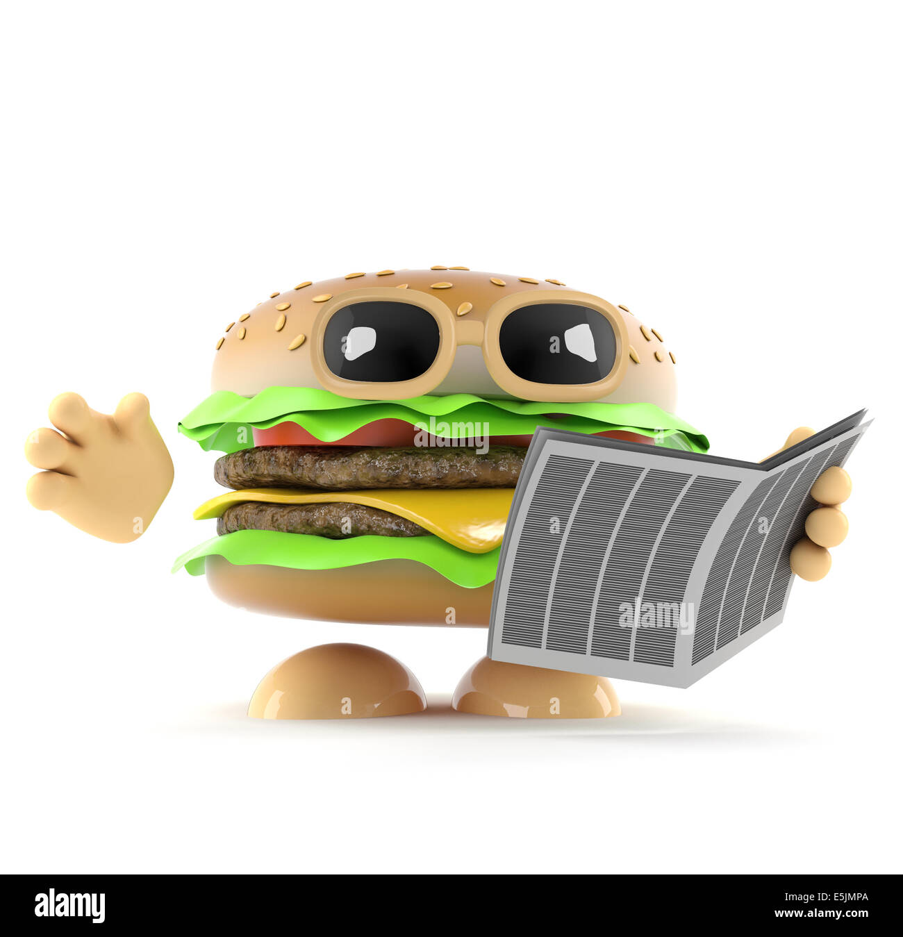 3d render of a beefburger reading a newspaper Stock Photo - Alamy