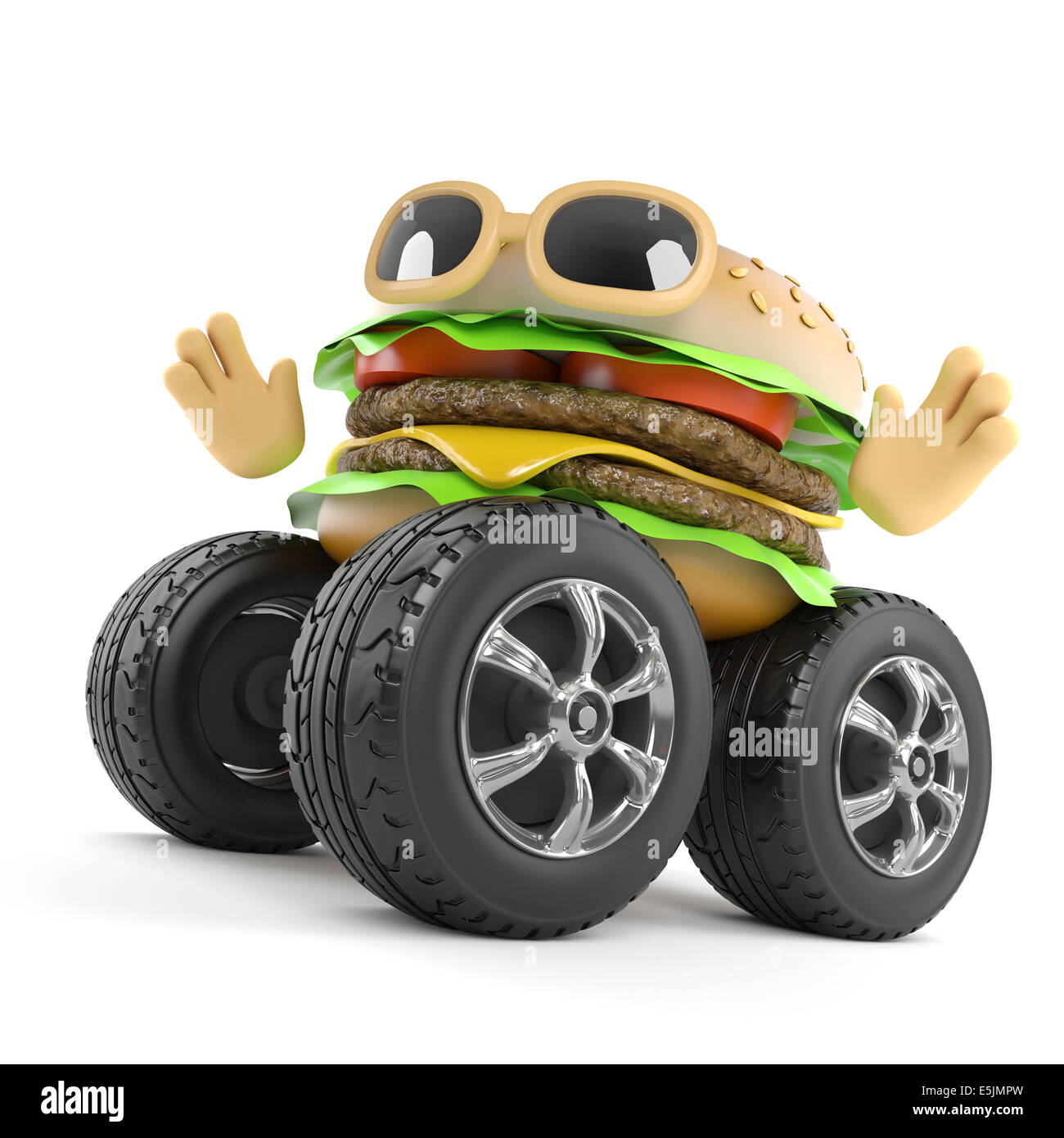 3d render of a beefburger with giant wheels Stock Photo - Alamy
