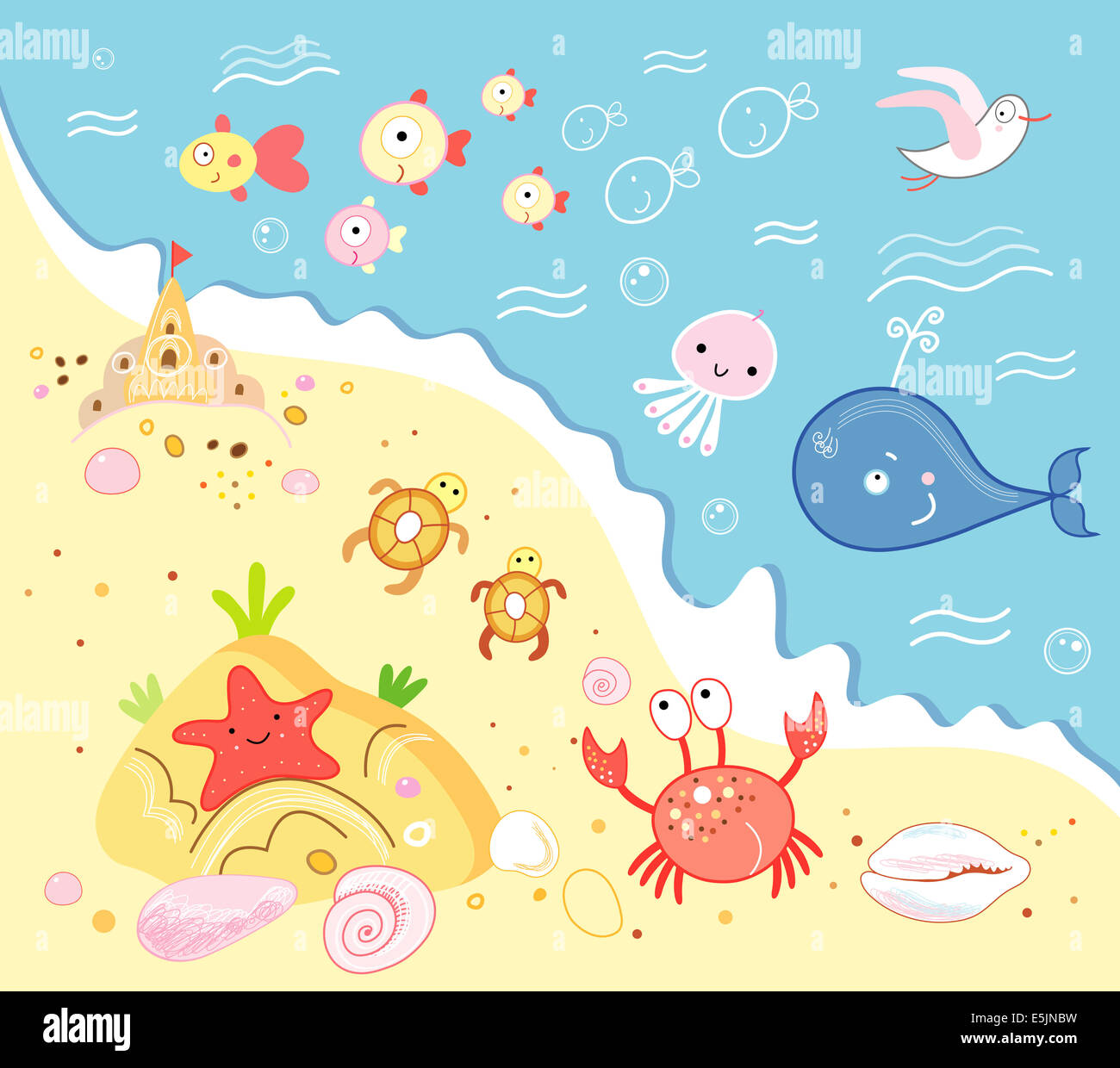 Marine background with different graphics fish Stock Photo - Alamy