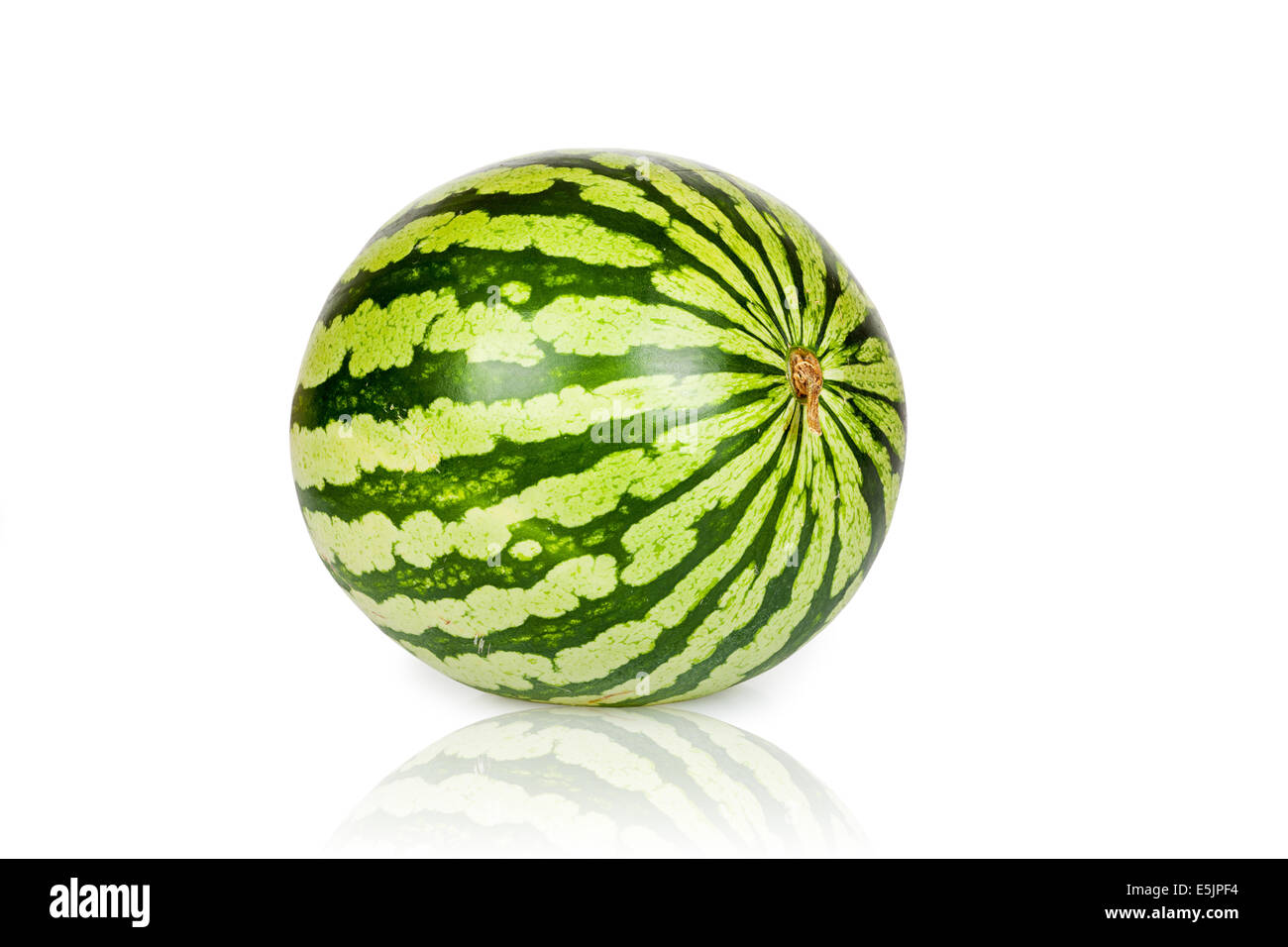 One fresh Watermelon isolated and mirrored on white Background Stock ...