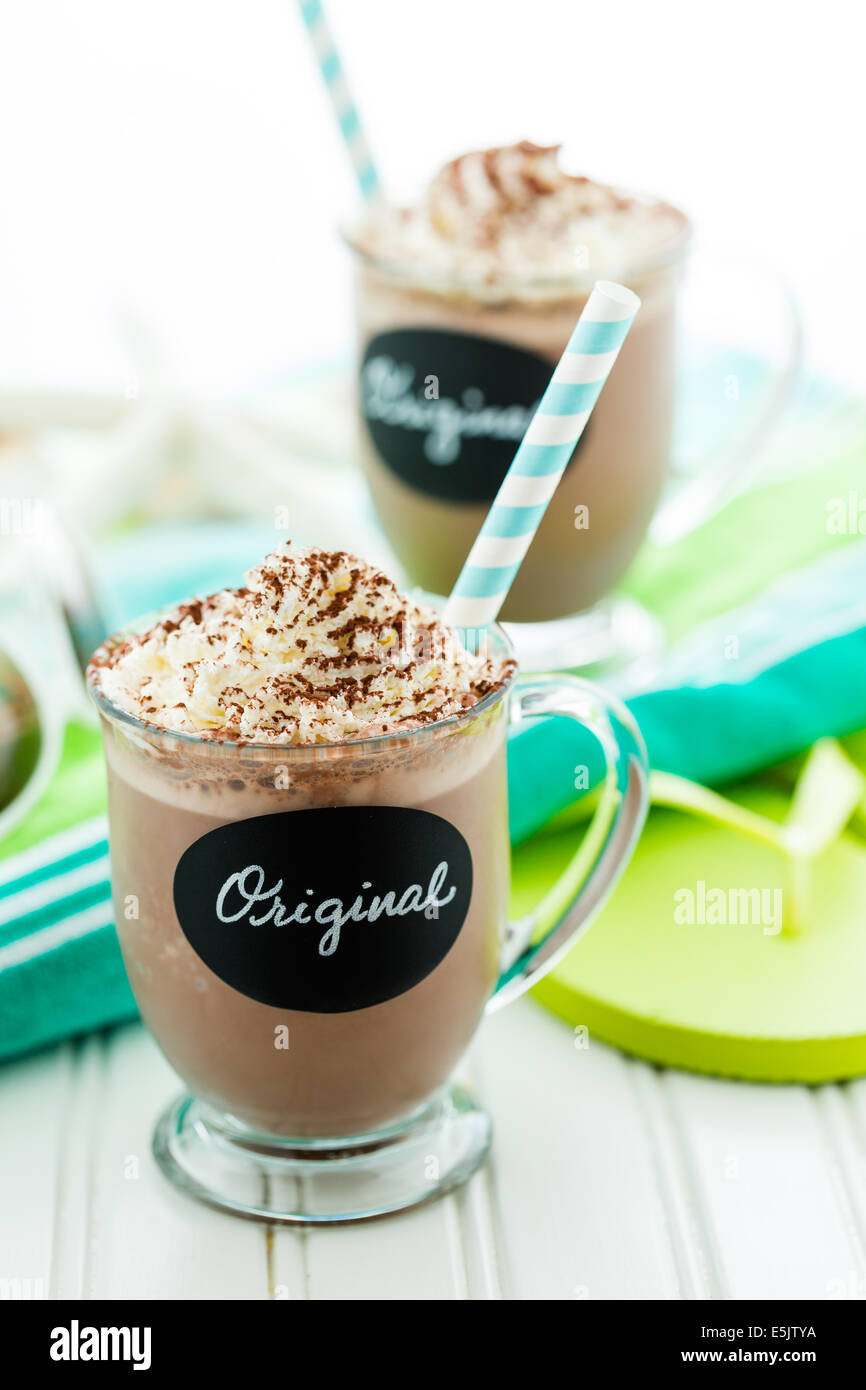 Gourmet original cold chocolate drink garnished with cocoa powder Stock ...