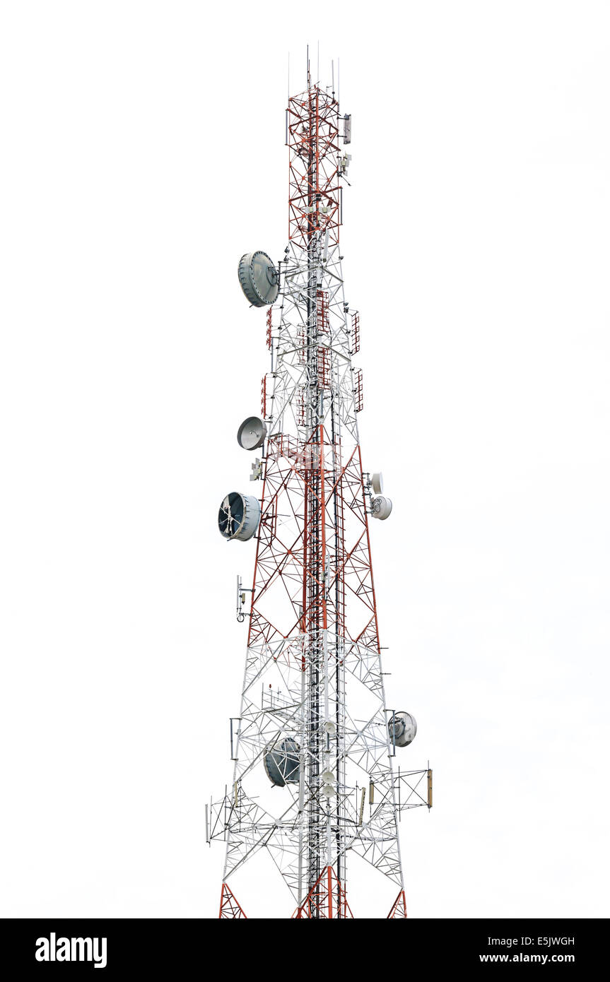 Communications tower isolated on white background Stock Photo - Alamy