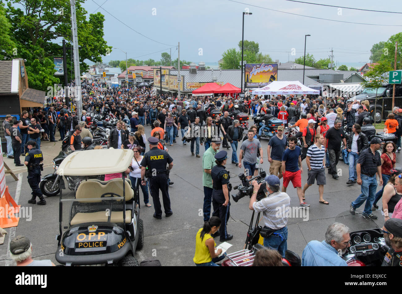 View of the crowd on the main street of Port Dover, Ontario, Canada ...