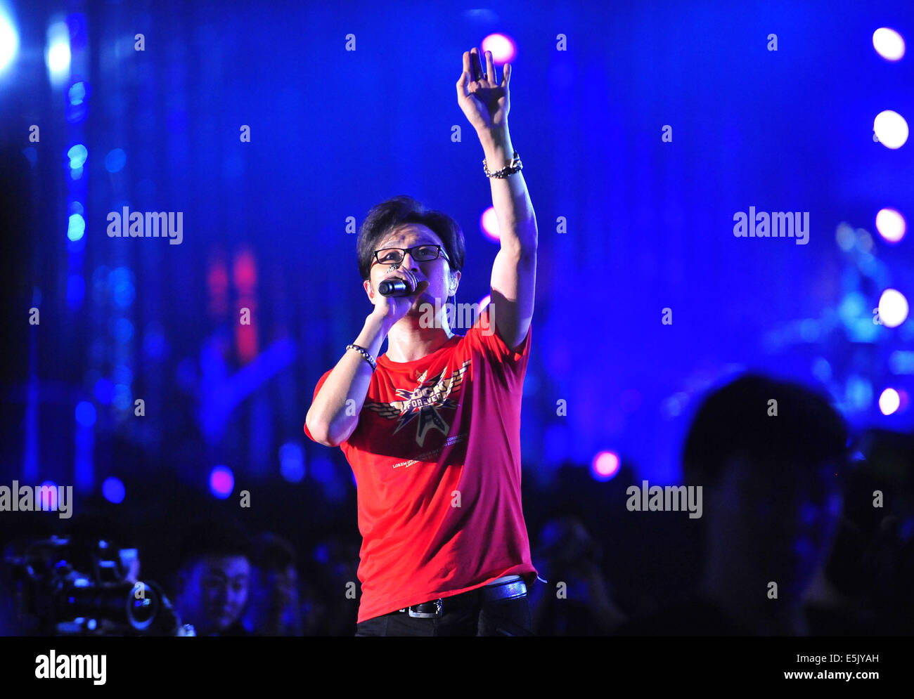 Beijing, China. 2nd Aug, 2014. Singer Wang Feng performs at his solo ...