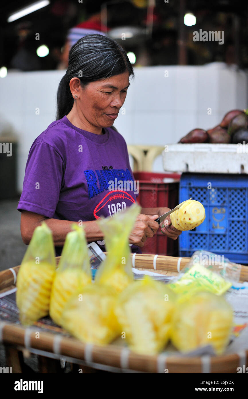 Filipina Lady Trimming Pineapple at Lahug Fresh Food Market Cebu City ...