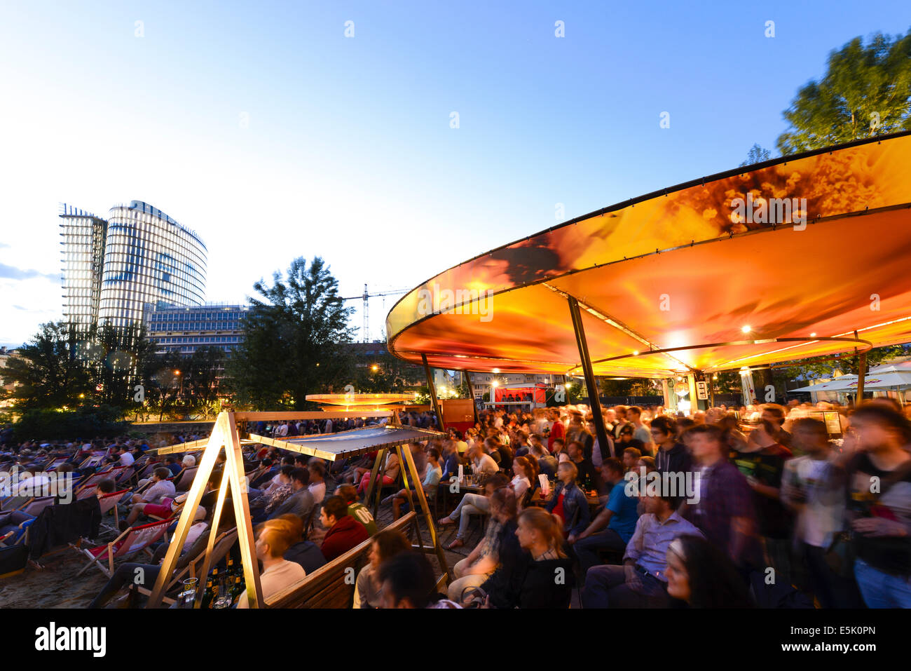 Vienna, Danube Channel, Beach Bar Hermann, Public Viewing Stock Photo ...