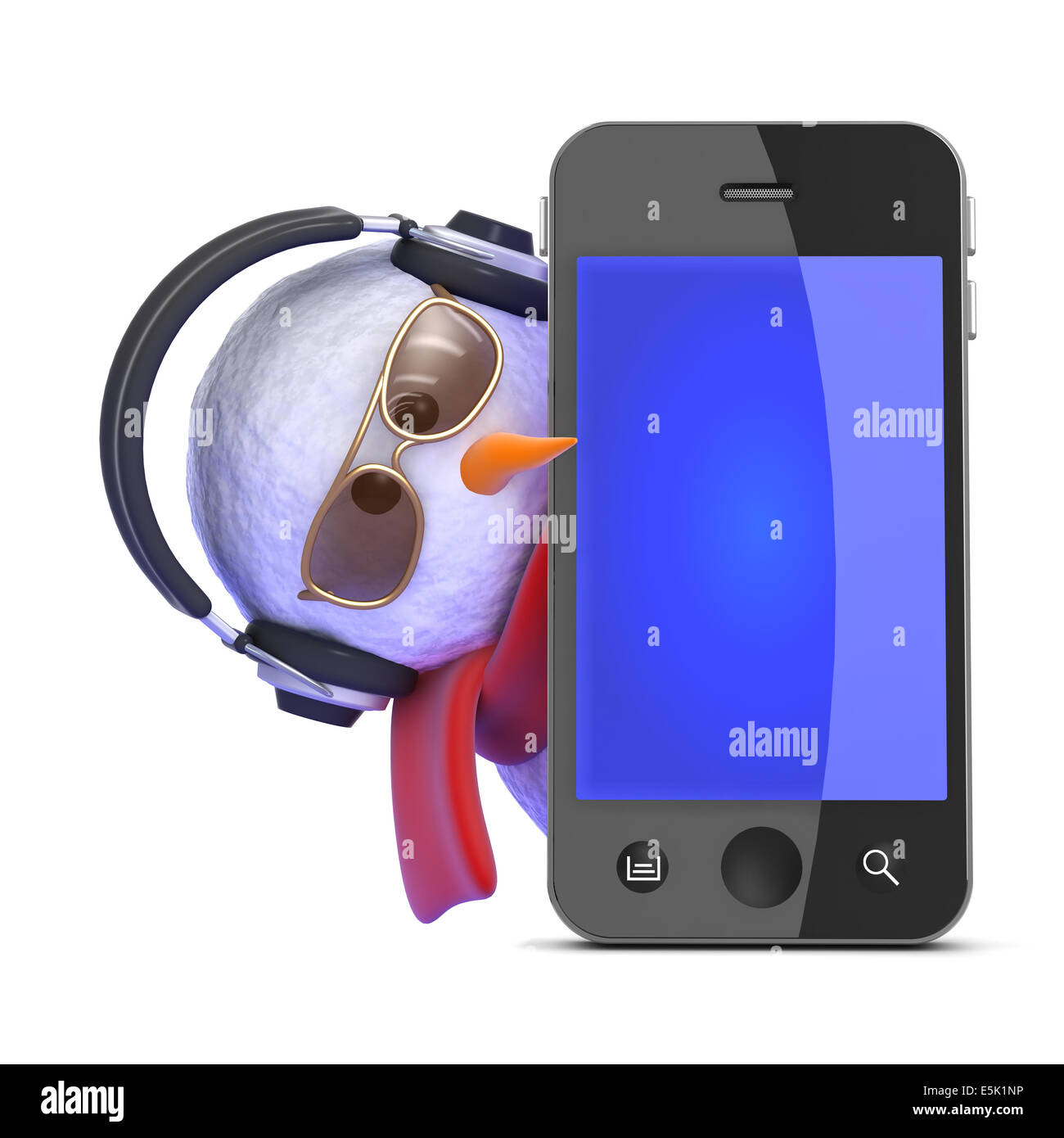 3d render of a snowman in headphones with a smartphone Stock Photo - Alamy