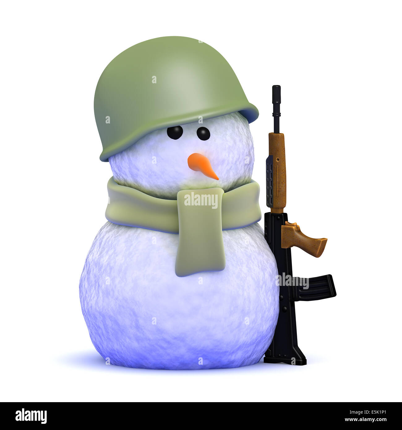 3d render of a snowman wearing an army helmet with a rifle Stock Photo ...