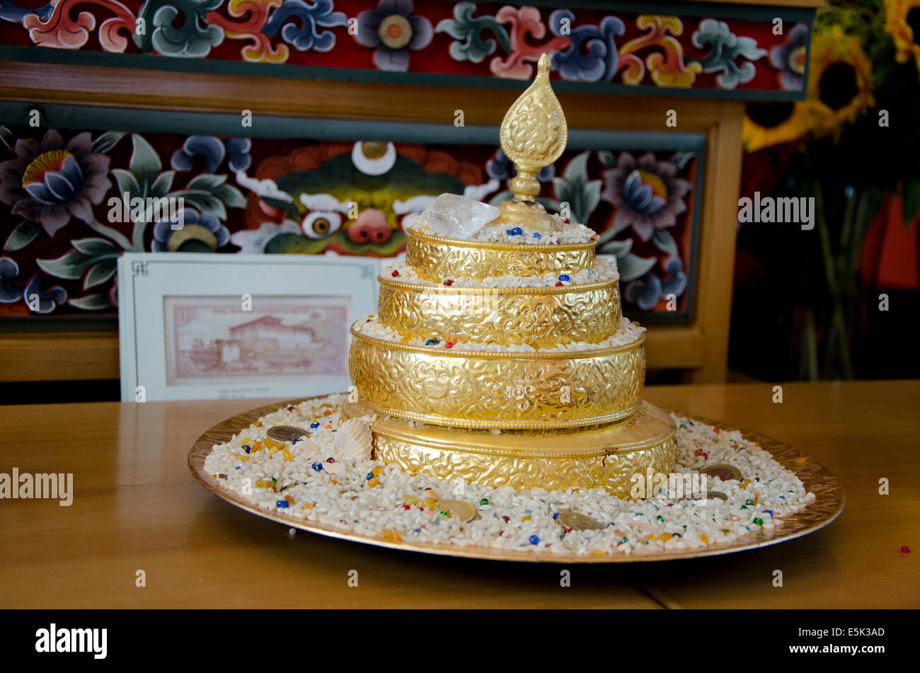 Offerings inside the Buddhist temple for peace, Enlightenment Stupa in ...
