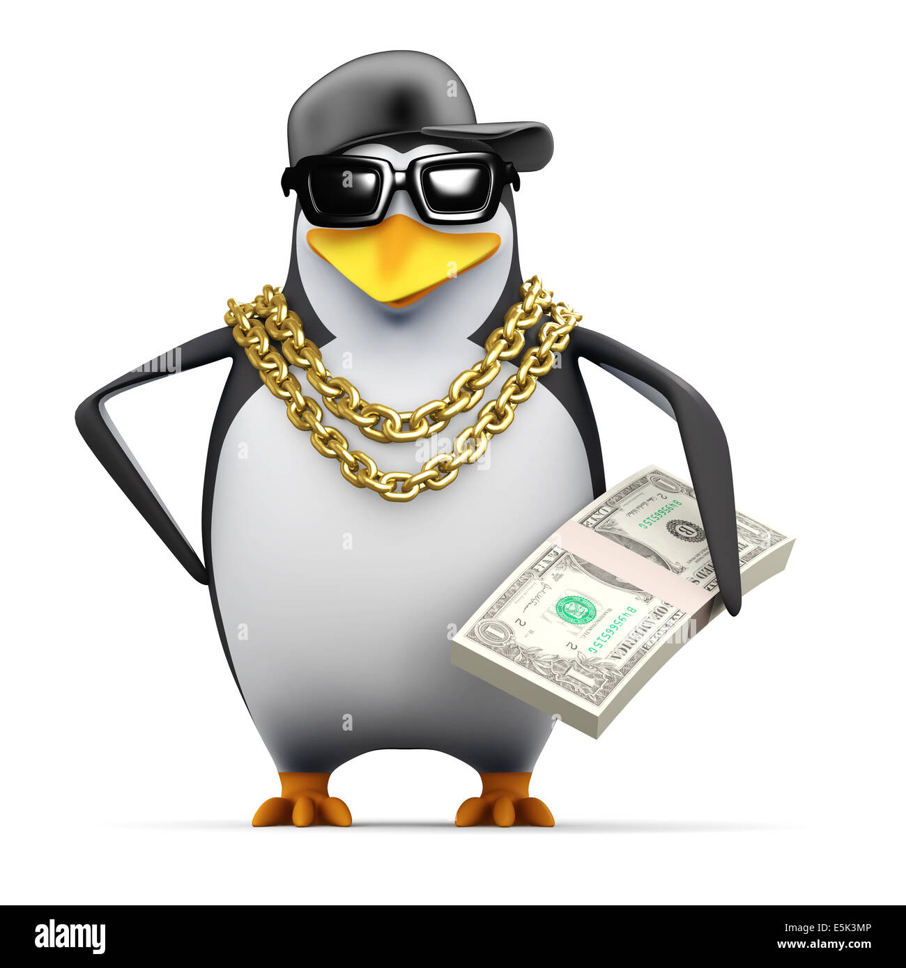 3d render of a penguin holding a wad of US Dollars Stock Photo - Alamy