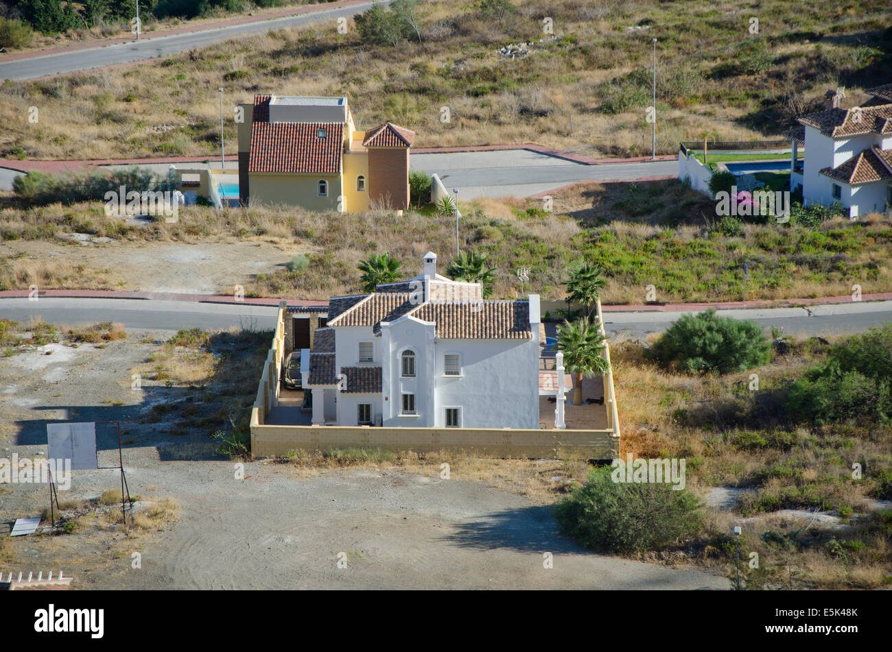 Villa constructed on plot with empty plots around. Spain Stock Photo ...