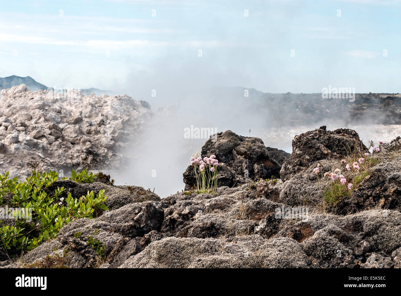 Steaming water pool in a volcano landscape at the Blue Lagoon Hot ...