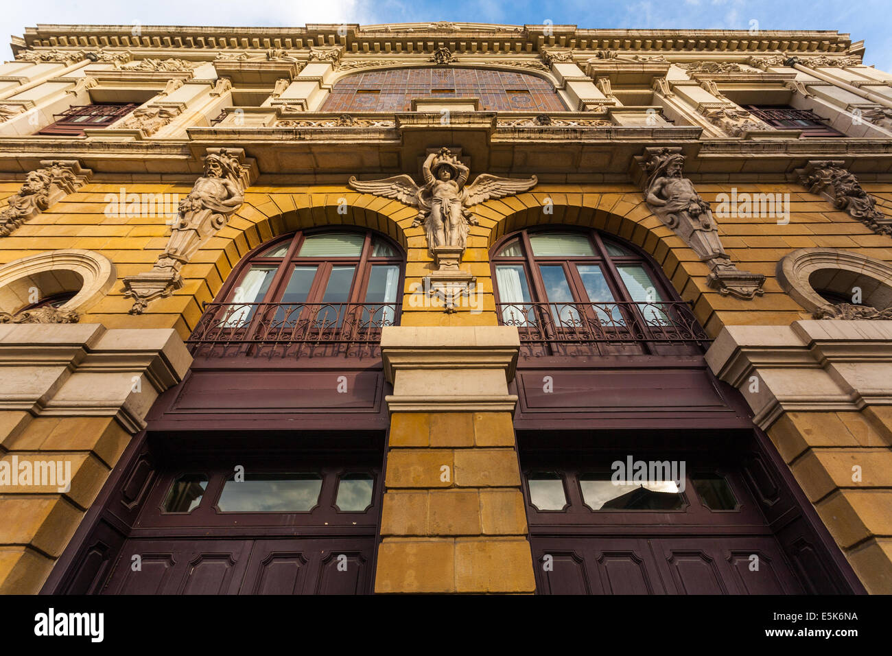 Closeup upper view of Arriaga Theathre buinding in the city of Bilbao ...