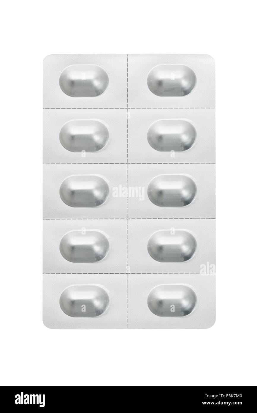 Strip Of Medicine In Blister Pack On White Background Stock Photo - Alamy