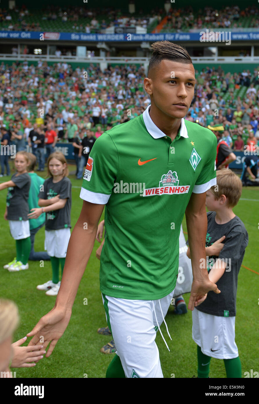 Bremen, Germany. 03rd Aug, 2014. Werder player Davie Selke walks across ...
