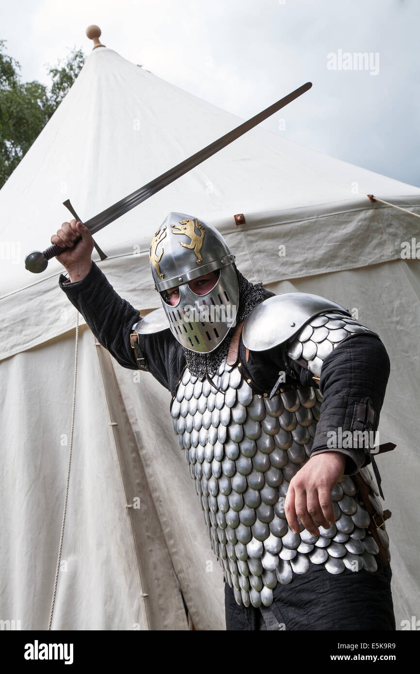 Knight with chain equipment and great helm or heaume hi-res stock photography and images - Alamy
