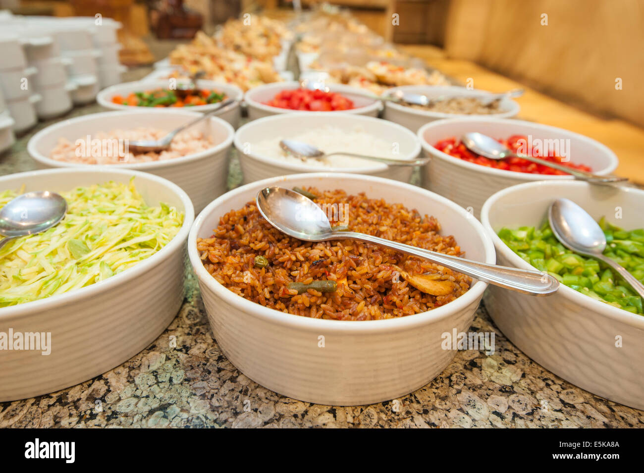 Various selection of garnishes on display at luxury hotel restaurant ...
