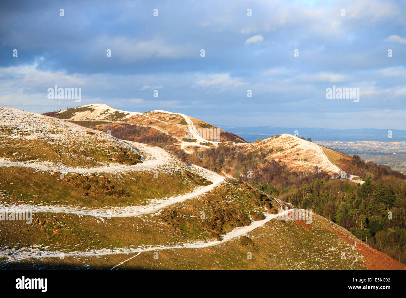 The snow filled defensive ditches of British Camp Iron Age Fort in the ...