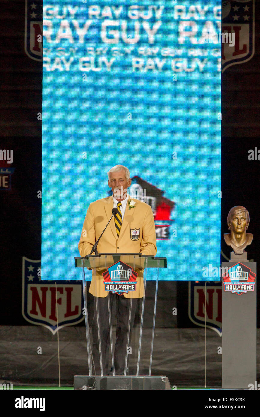 Canton, Ohio, USA. 2nd Aug, 2014. RAY GUY addresses the crowd at his ...