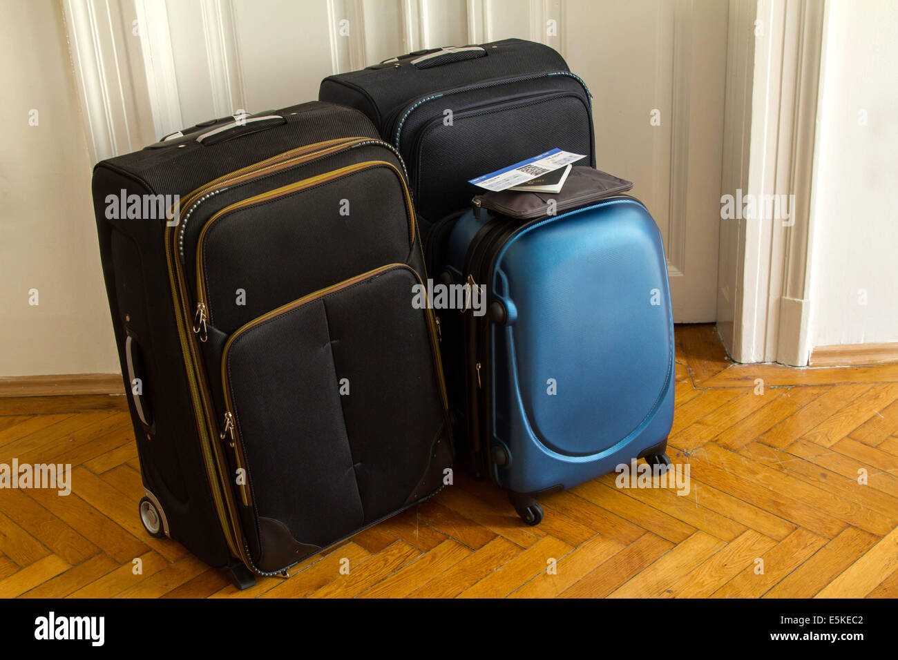 Airline ticket, passport and luggage, ready to travel Stock Photo - Alamy