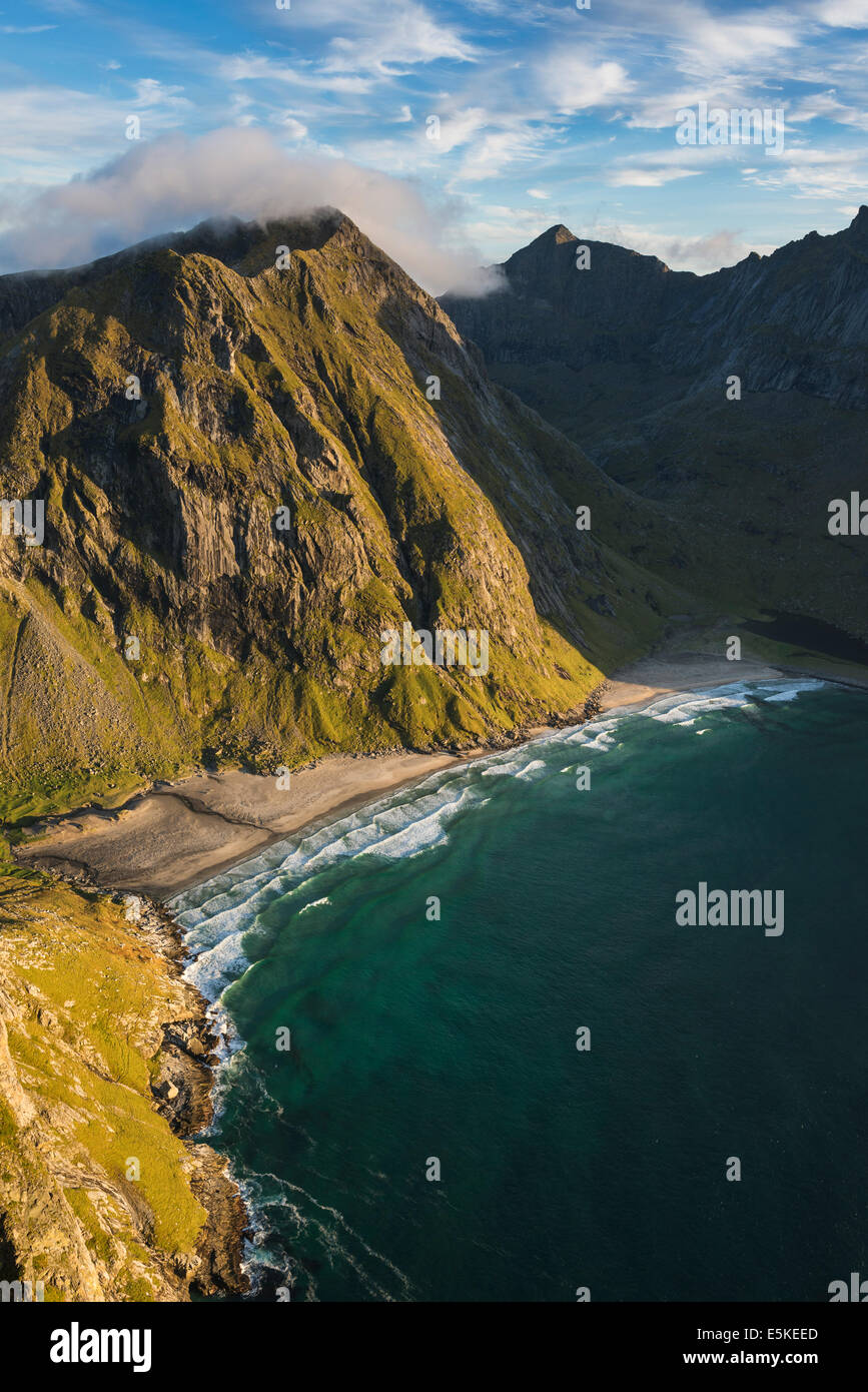 View of Kvalvika beach from the summit of Ryten, Moskenesøy, Lofoten ...