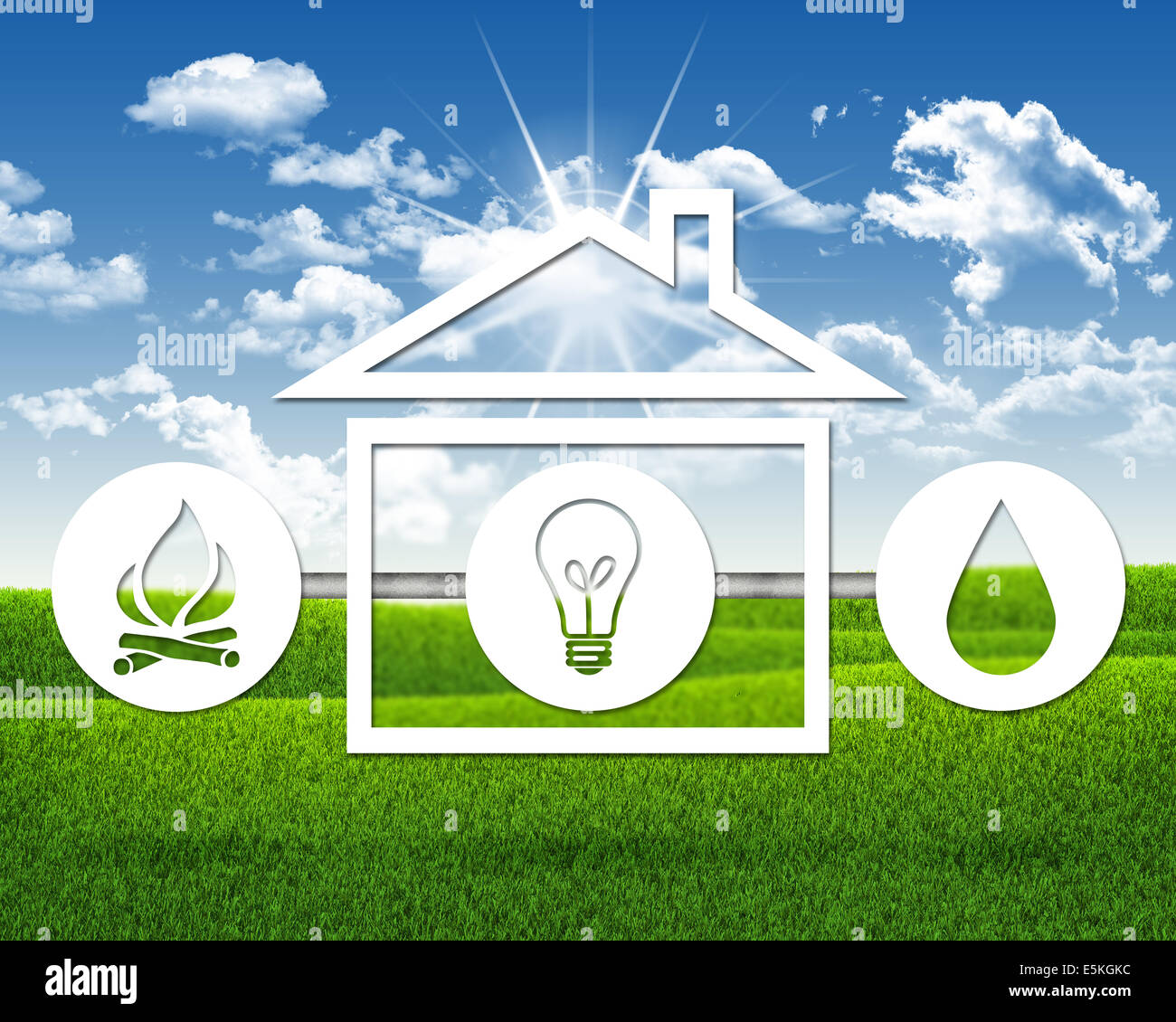 Symbols of light, fire, water and house Stock Photo - Alamy